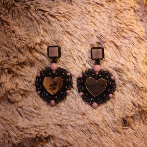 Upcycled, Lightly Scuffed, Pink and Lavender Beaded Heart Shaped Mirror ...