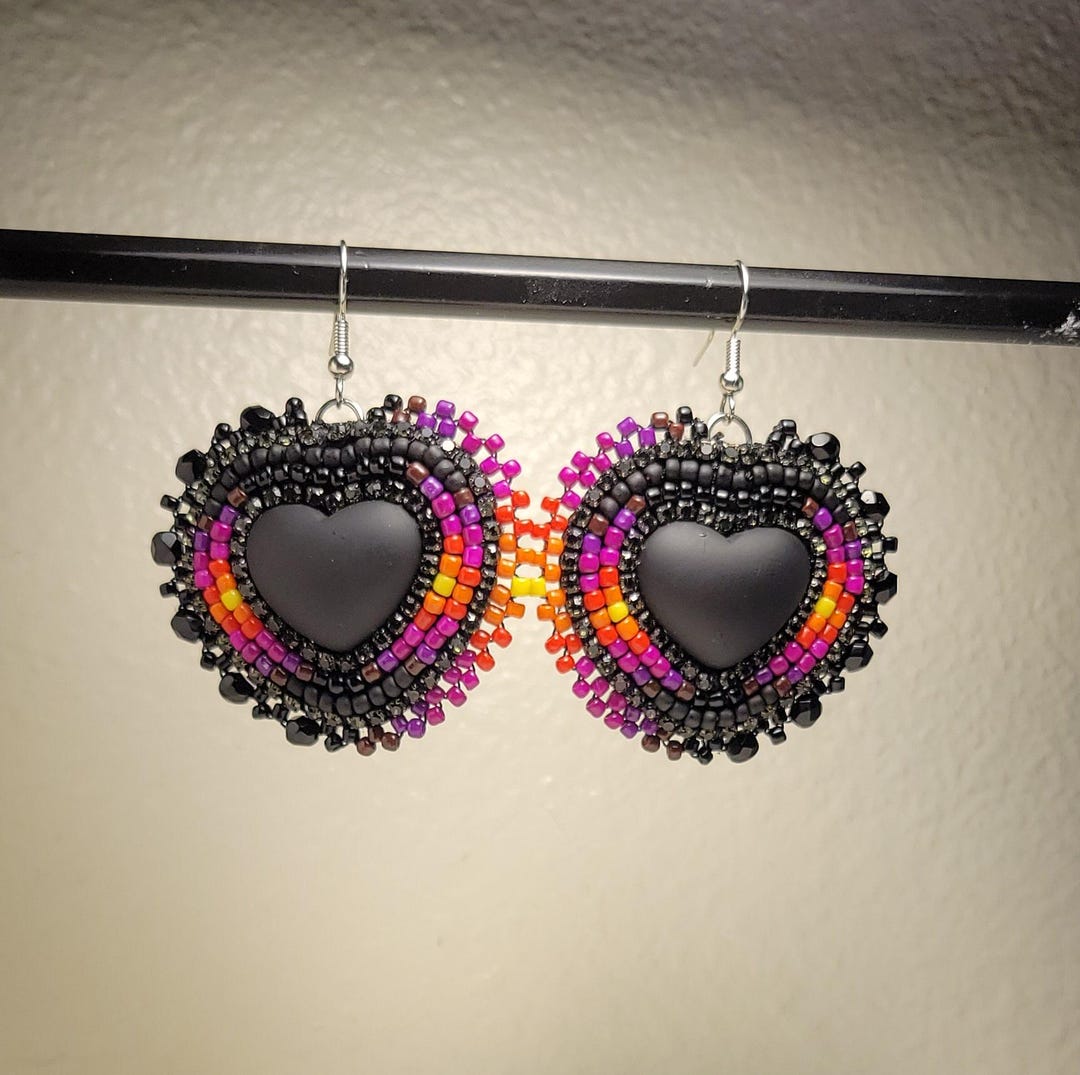 Alt Indigenous Color Flare Heart Beaded Earrings - Etsy