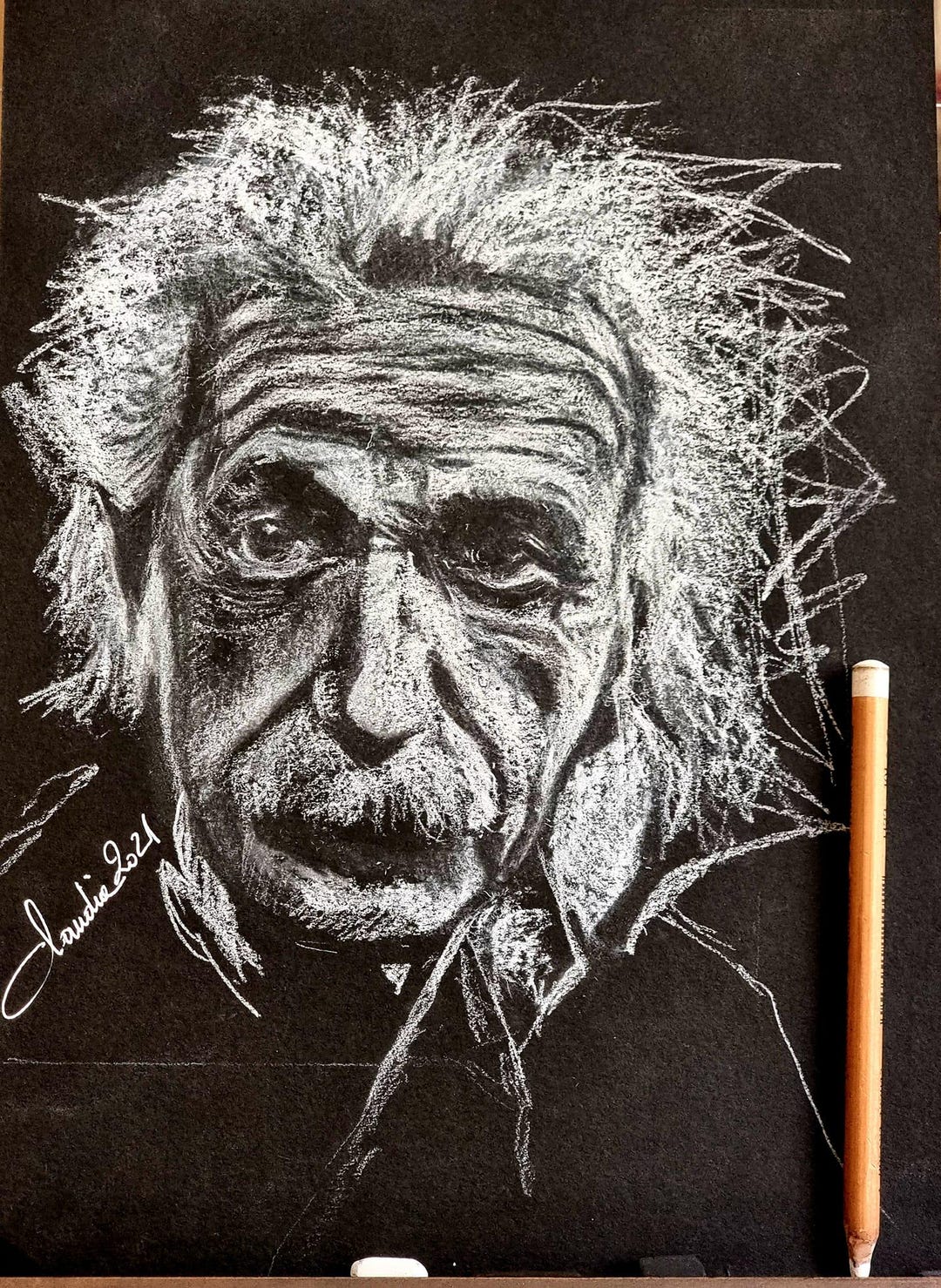 Portrait of Albert Einstein in Pencil - Original Drawing Signed by ...