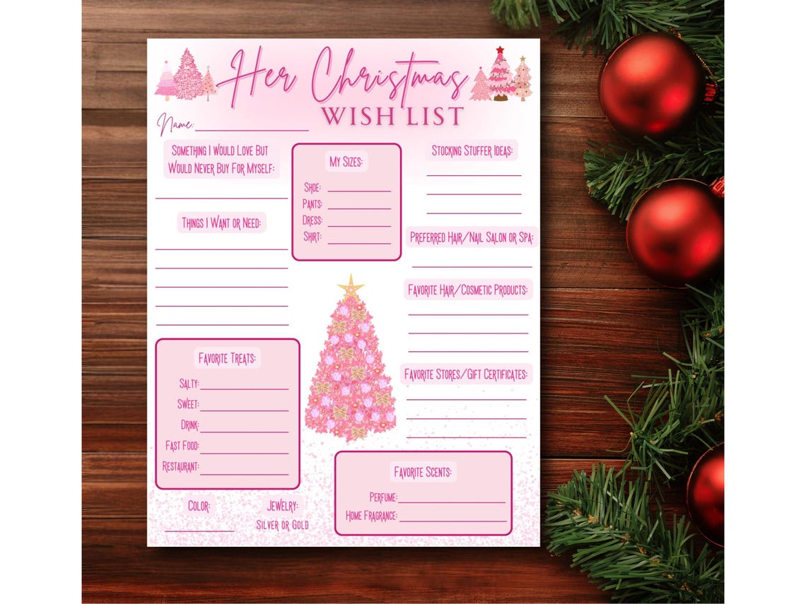 Christmas Wish List, Secret Santa List for Her, Printable Wish List ...