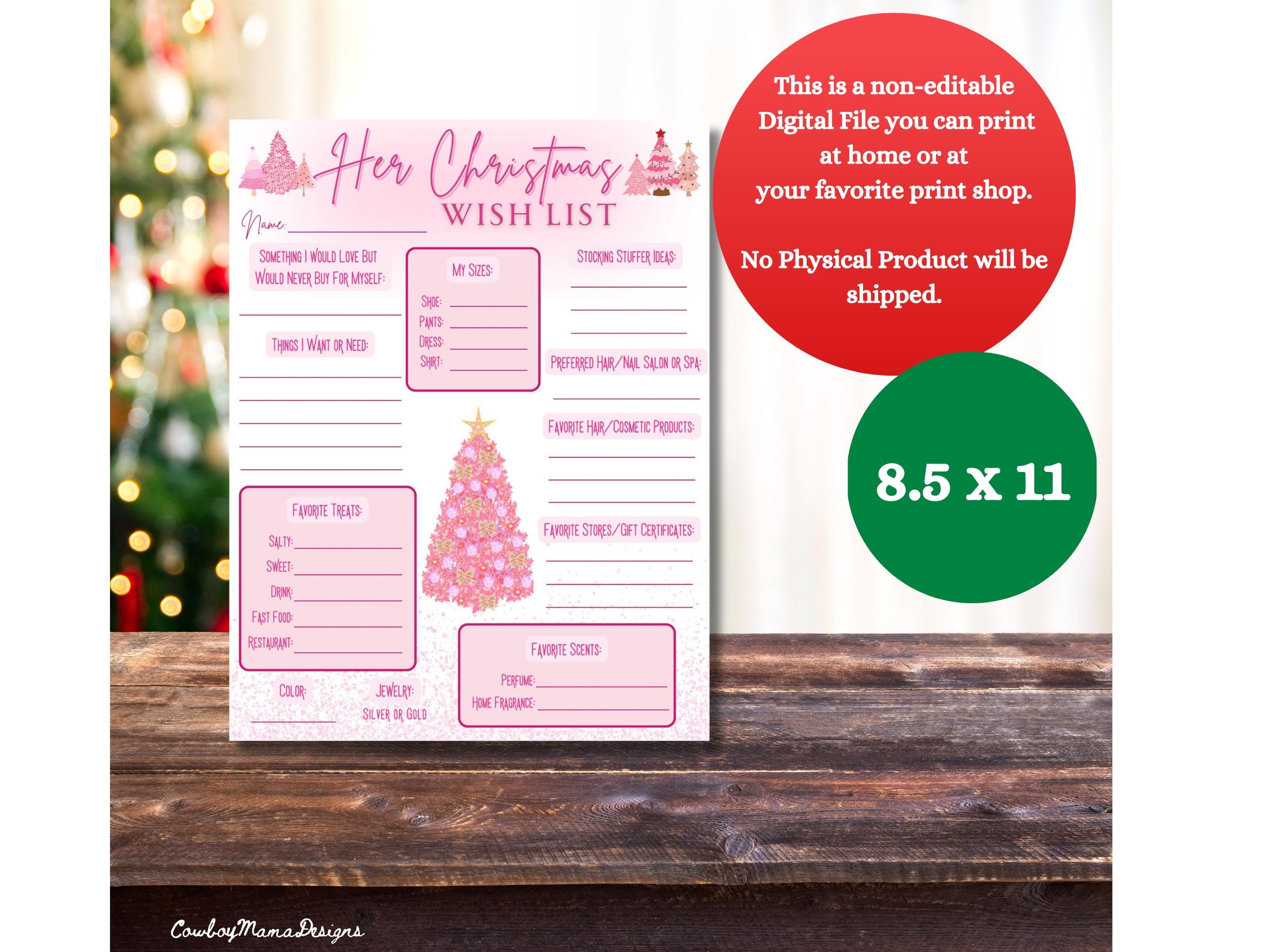 Christmas Wish List, Secret Santa List for Her, Printable Wish List ...
