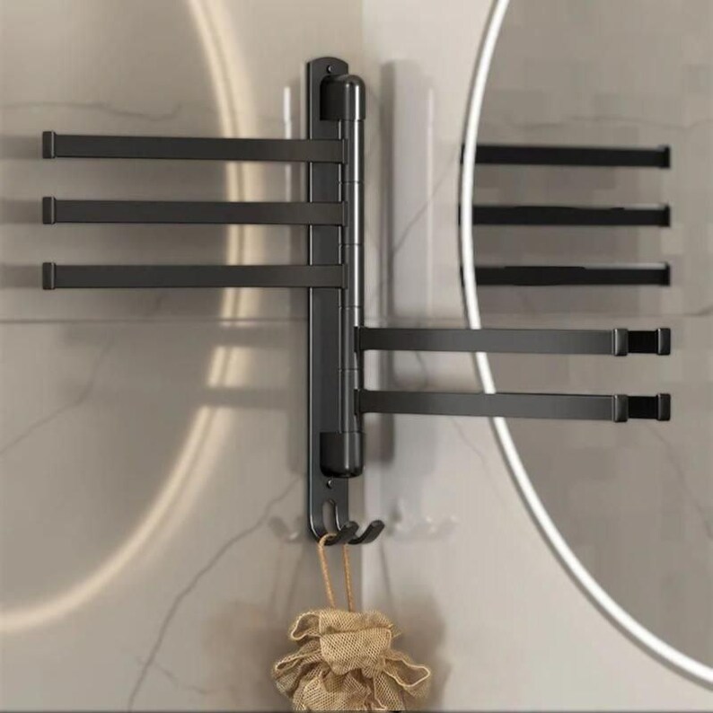 Wall Mounted Swivel Towel Rack - Black Metal, 5 Arms - Etsy