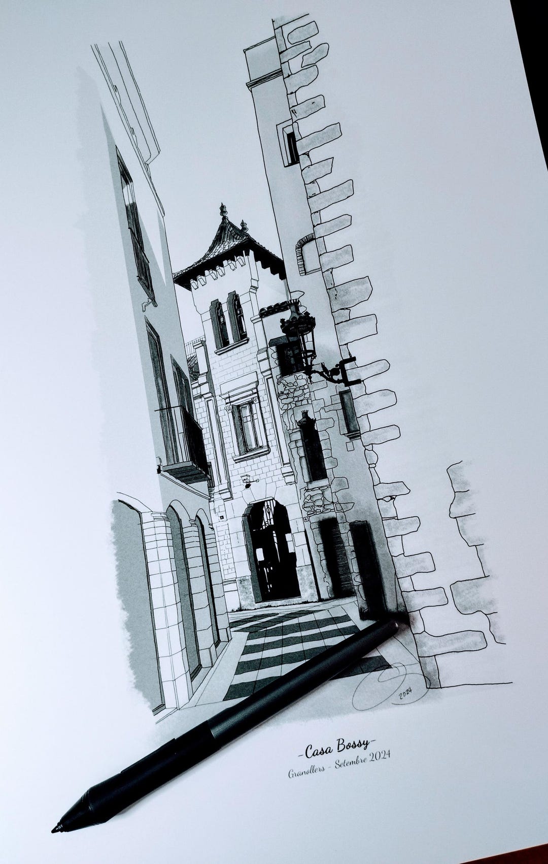 Bossy House Drawing - Granollers - Unframed Original Print - Minimalist ...