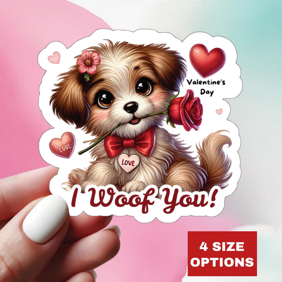 Valentine's Day Sticker I Woof You Stickers Love Sticker Pet Owner Gift ...