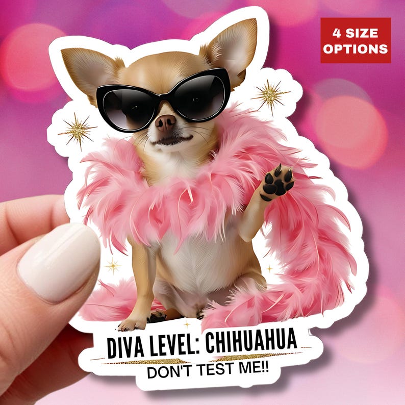 Drama Level: Diva Sticker Funny Small Dog Attitude Vinyl Sticker Pink ...