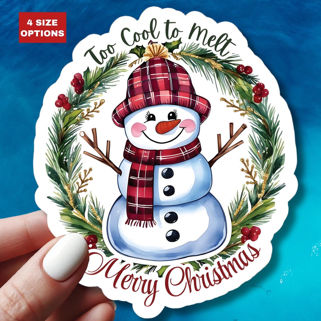 Merry Christmas Snowman Kiss-cut Sticker – Too Cool to Melt, Holiday ...