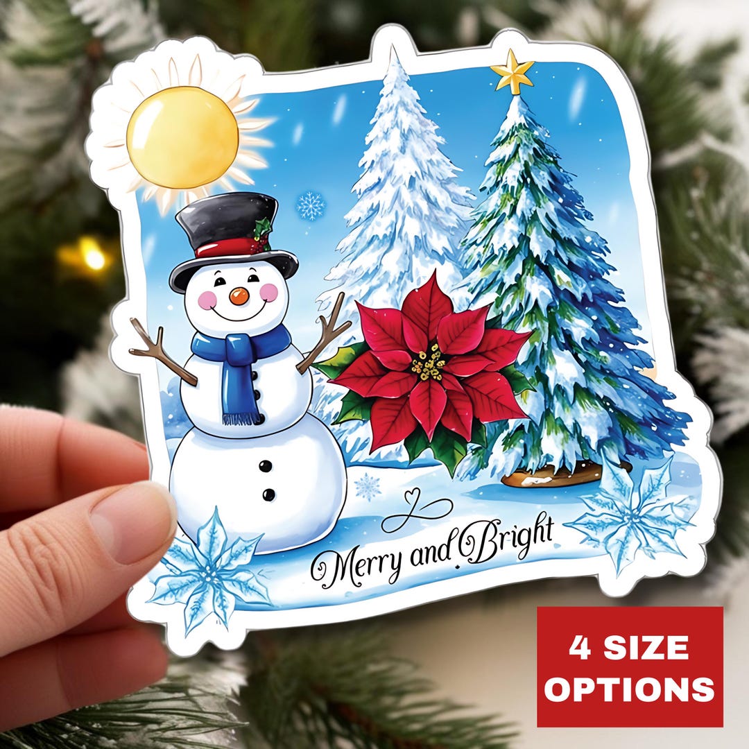 Merry & Bright Snowman Kiss-cut Stickers, Merry Christmas Holidays ...