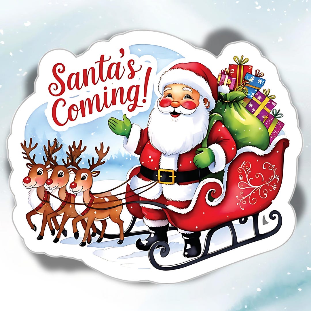 Santa's Coming Christmas Kiss-cut Stickers Holiday Festive Decals Xmas ...
