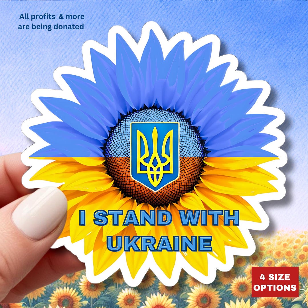 I Stand With Ukraine Sticker: Sunflower Flag, Waterproof Vinyl Decal - Etsy