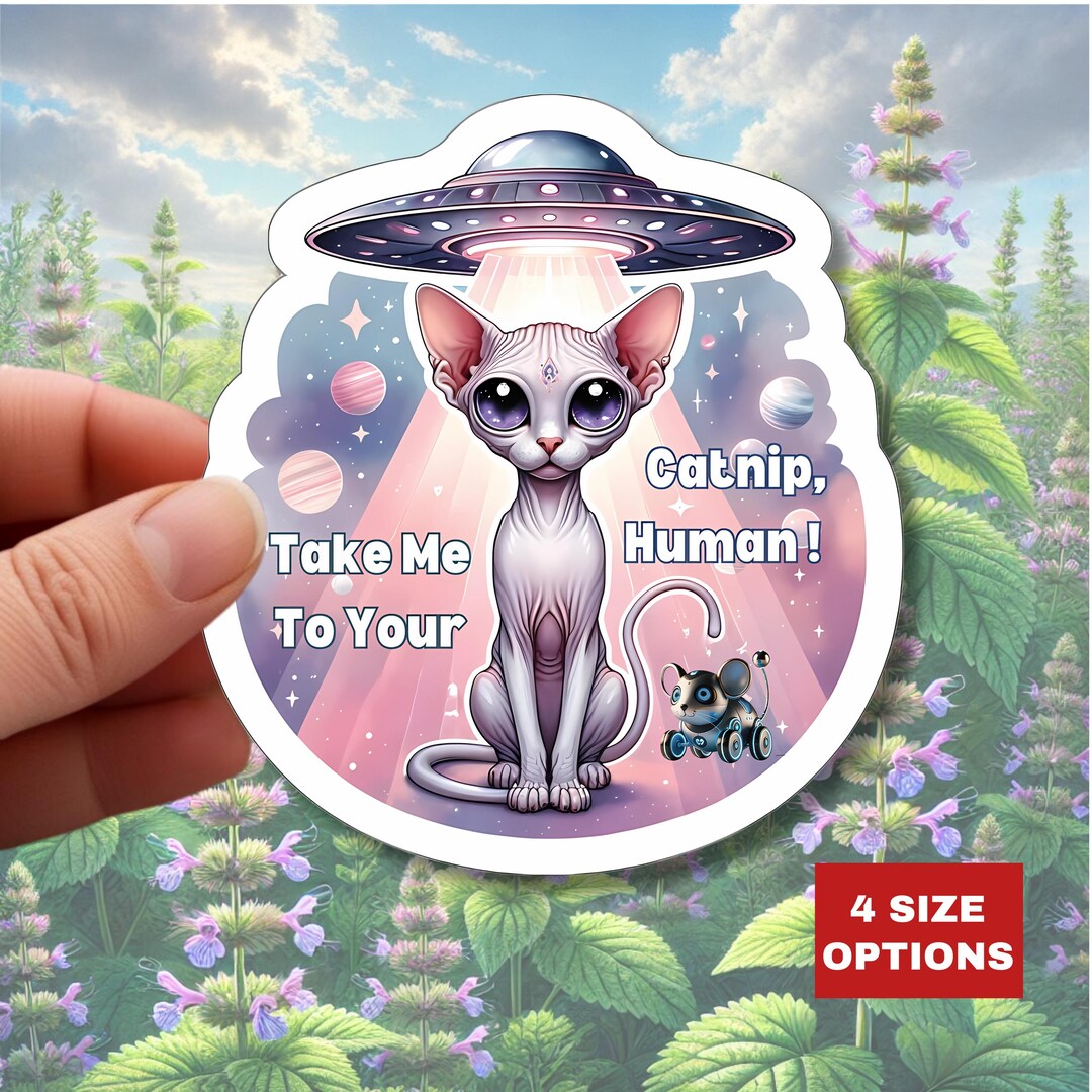 Cat Alien Kiss-cut Stickers Funny Catnip Human Sticker, Laptop Decal ...