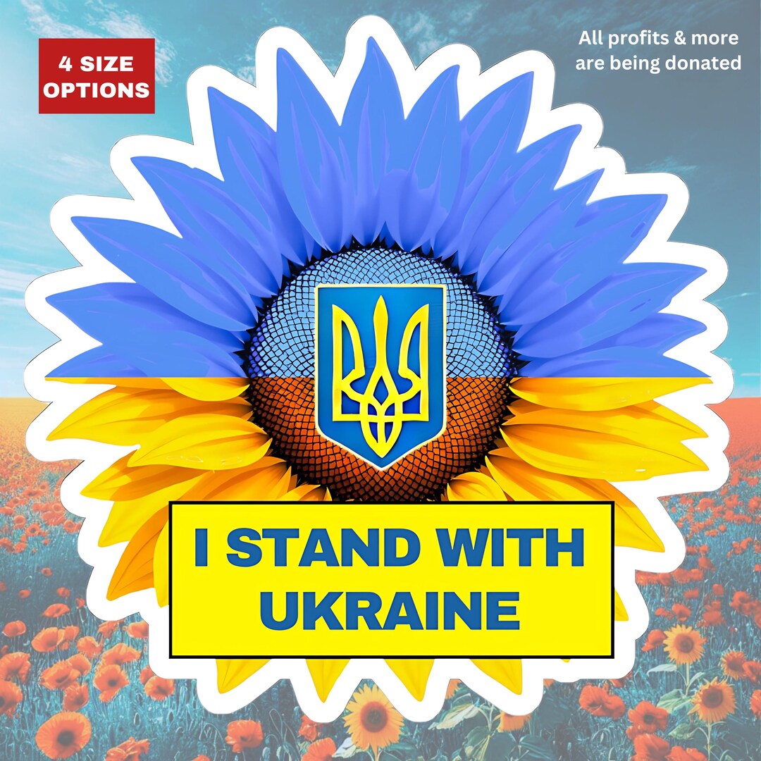 I Stand With Ukraine Sticker Sunflower Flag Design Slava Ukraini Decal ...
