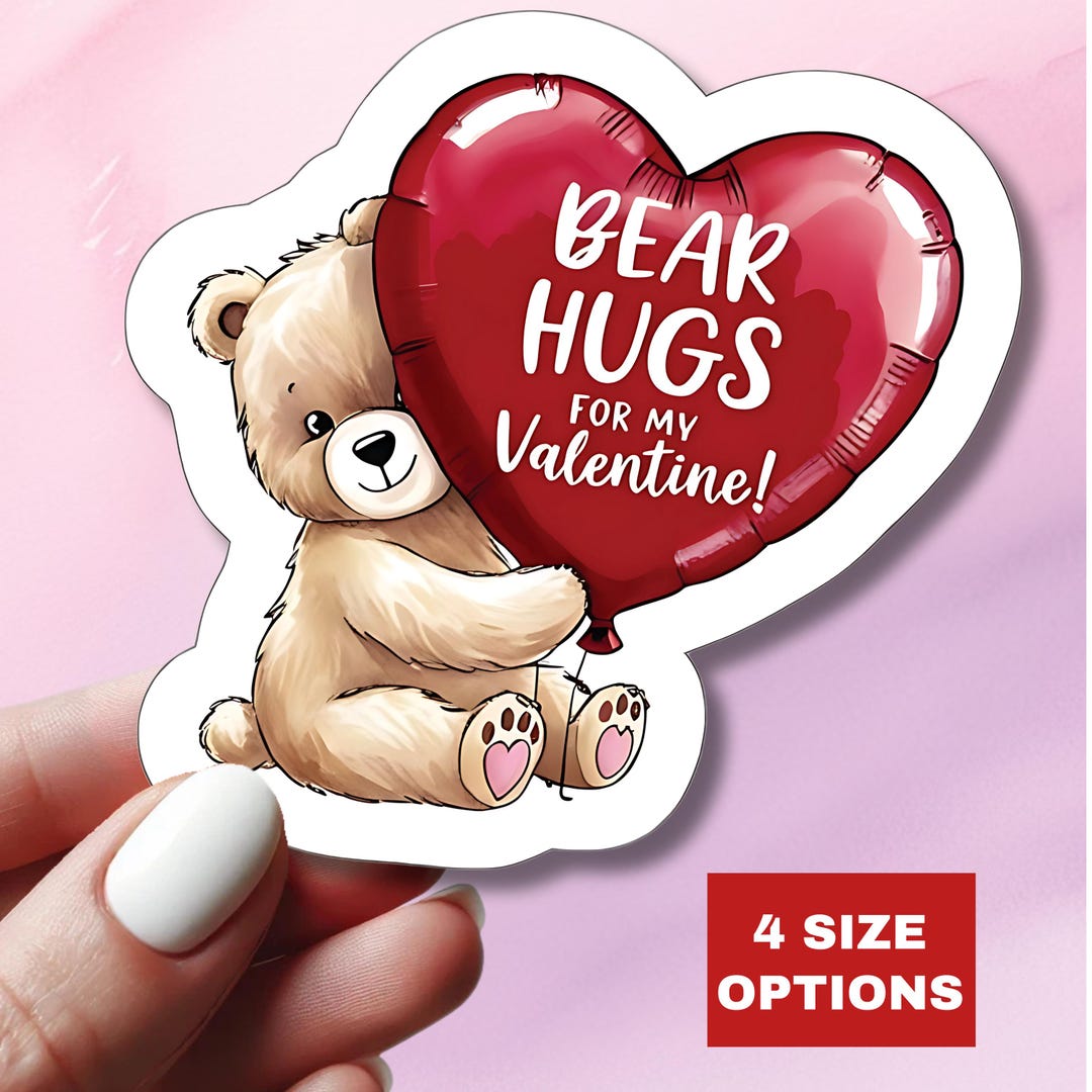 Valentine's Day Bear Hugs Love Stickers Valentine's Decor Heart ...