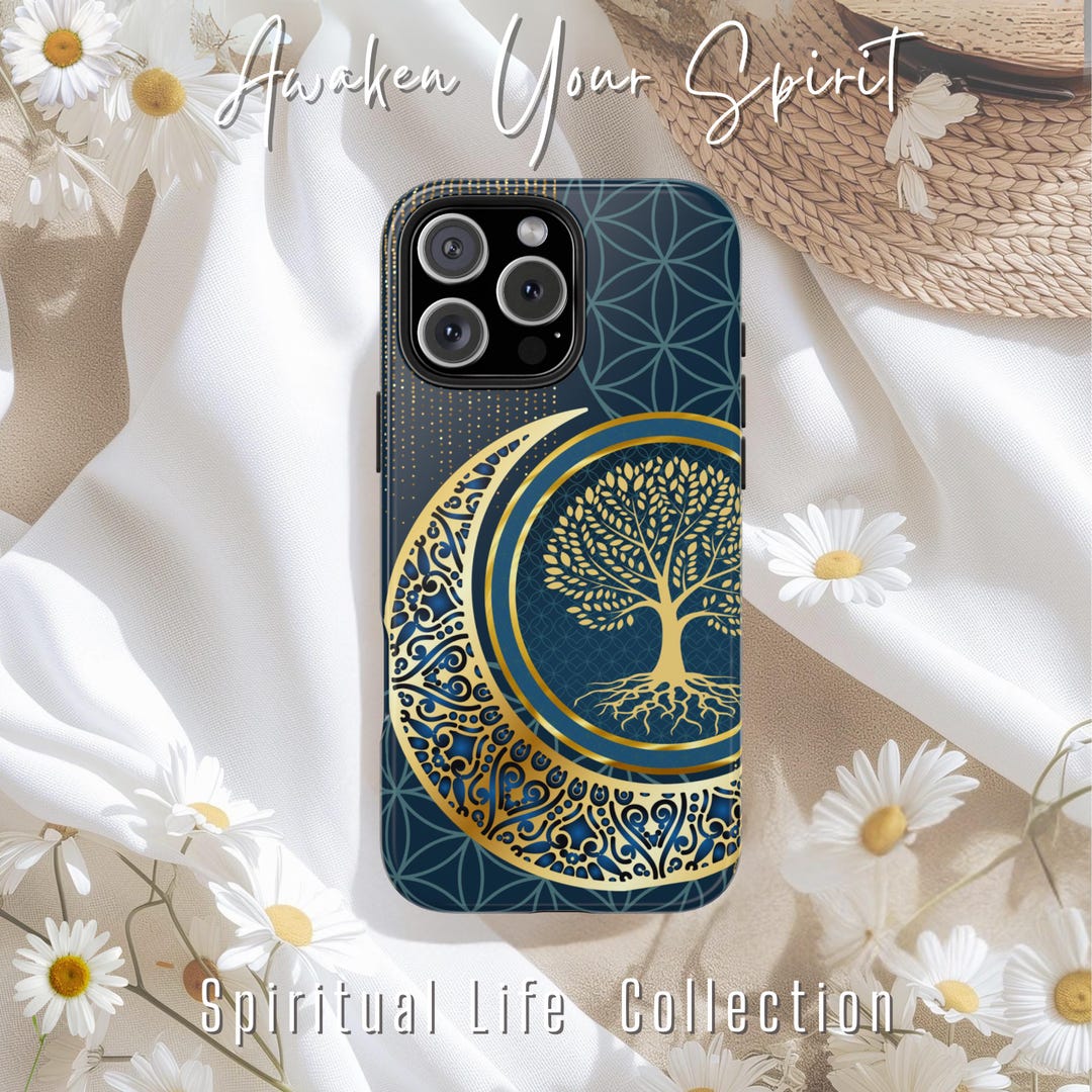 Elegant Gold Moon and Tree of Life Phone Case - Mandala Design ...