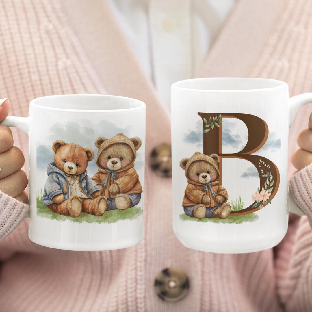 Personalized Teddy Bear Mug - Cute Watercolor Bears, Baby Shower Gift ...