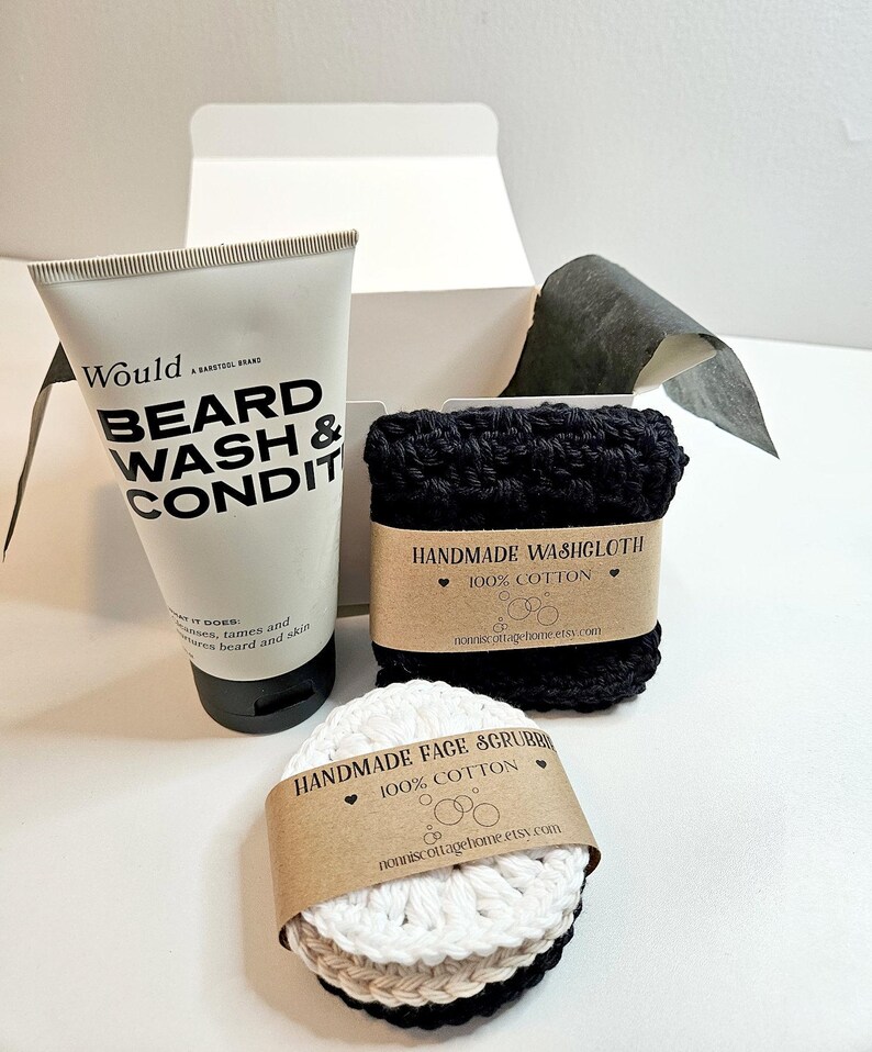 Men's Gift Set Self Care Handmade Crochet Cotton Washcloth & Scrubbies ...