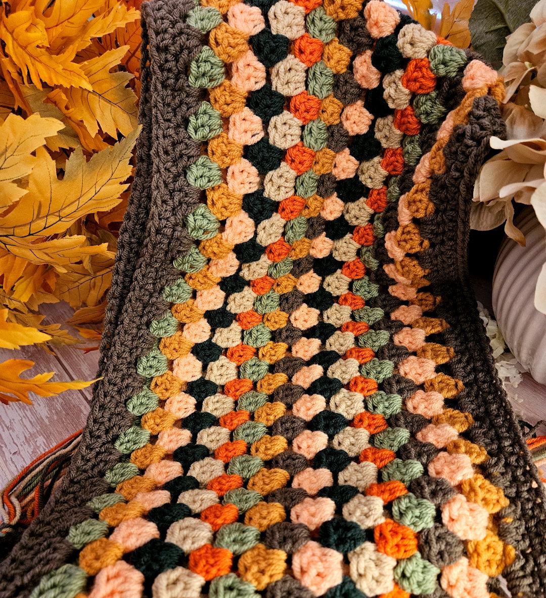 Handmade Granny Square Crochet Scarf Sage Green Harvest Gold Burnt ...