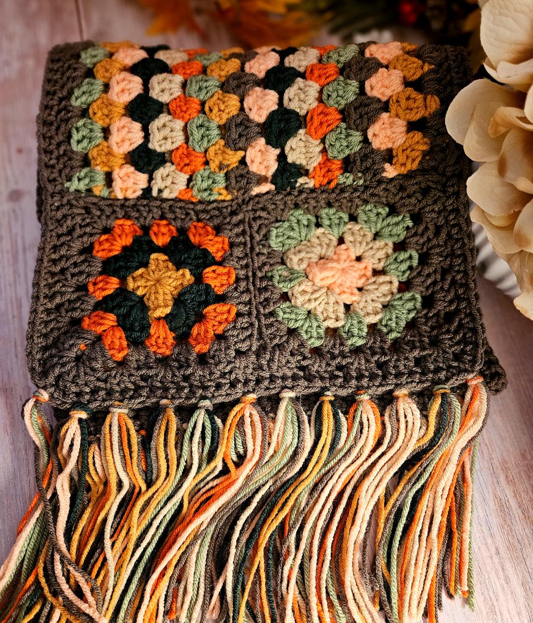 Handmade Granny Square Crochet Scarf Sage Green Harvest Gold Burnt ...