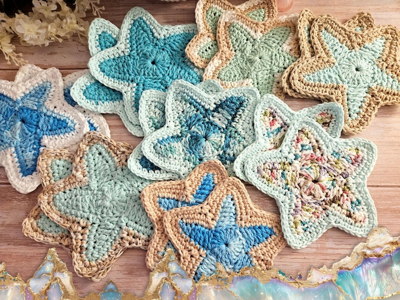 Crochet Starfish or Nautilus Shell Drink Coasters Set 2 100% Cotton ...