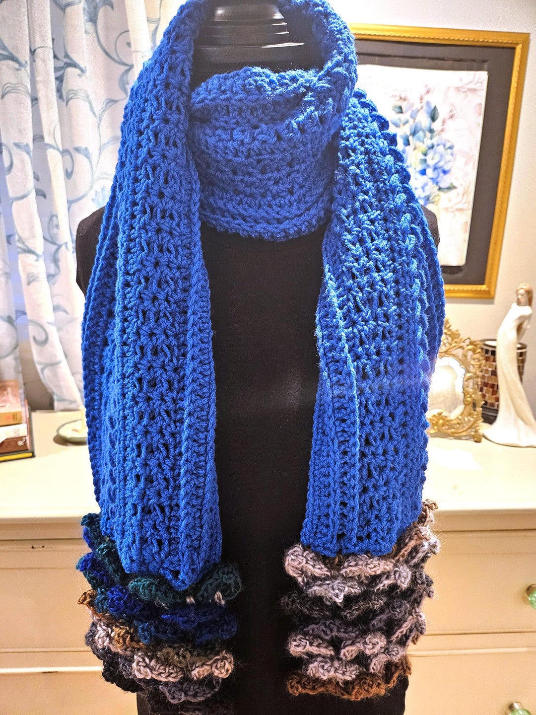 Dragon Scales Handmade Crochet Scarf Royal Blue Gray Black Teal Navy ...