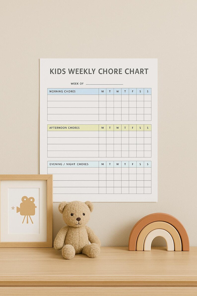 Printable Kids Weekly Chore Chart – Morning, Afternoon & Night Routine ...