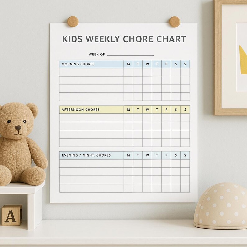 Printable Kids Weekly Chore Chart – Morning, Afternoon & Night Routine ...