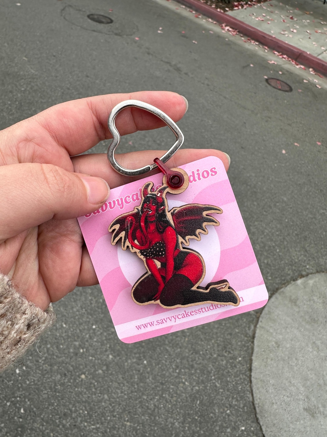 Sexy Devil Oni Girl Pinup Keychain - 2” Charm on Heart Keyring - Etsy