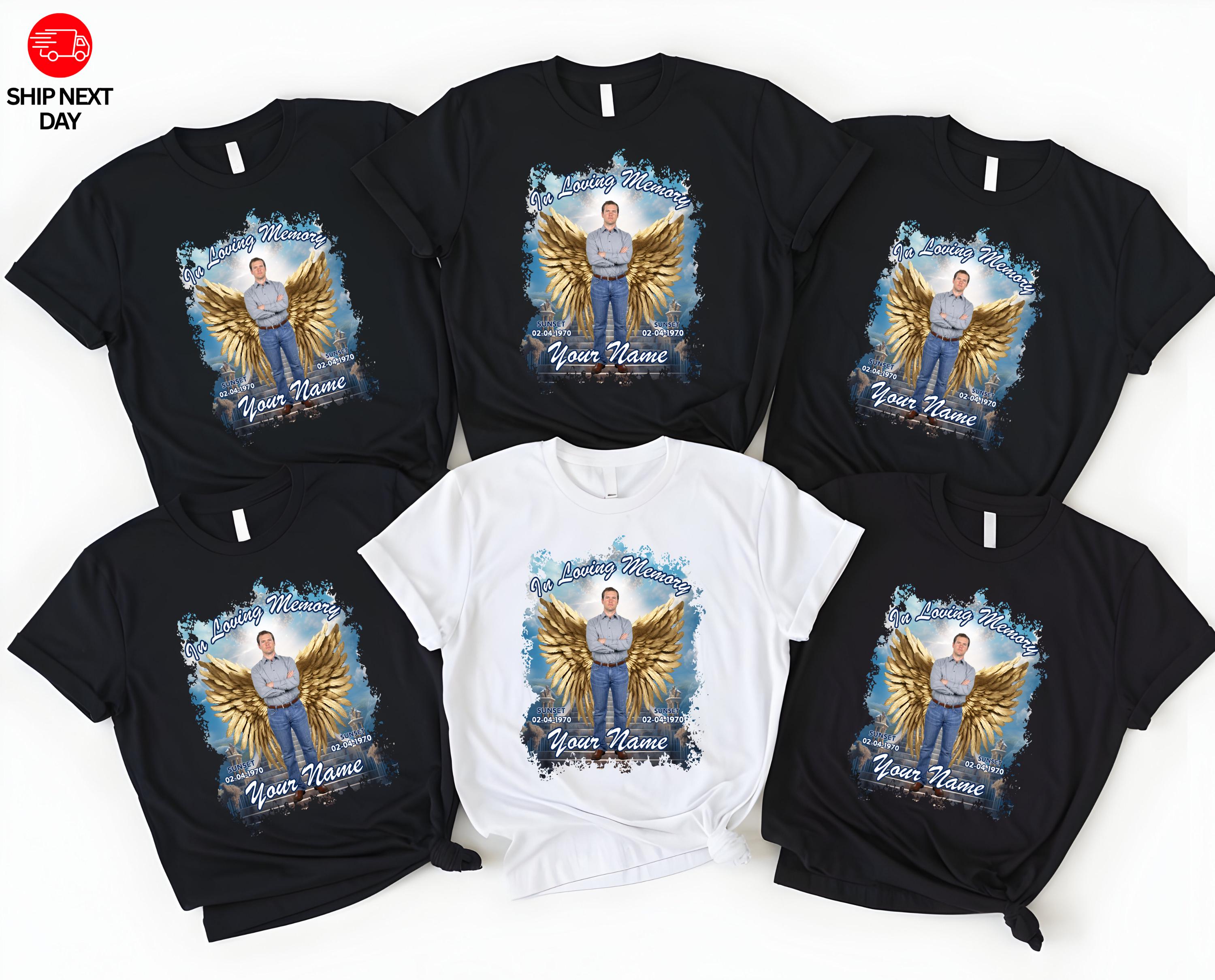 Custom in Loving Memory Tee With Gold Wings,personalized Memorial Tee ...