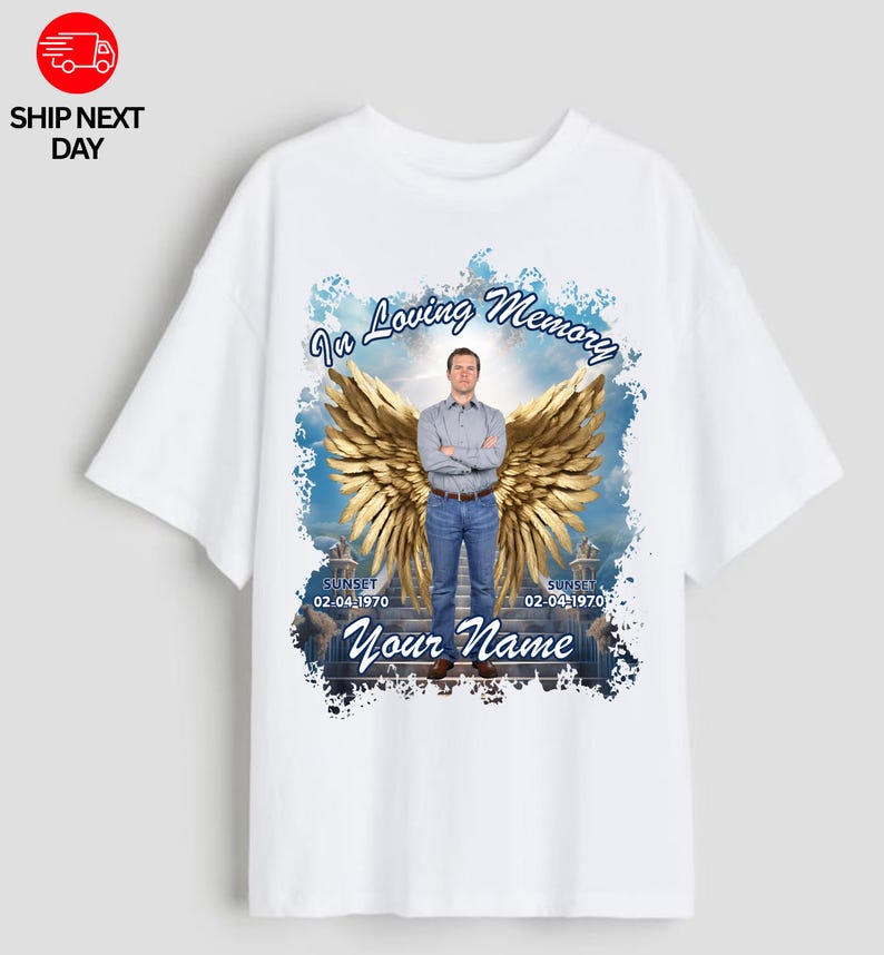 Custom in Loving Memory Tee With Gold Wings,personalized Memorial Tee ...