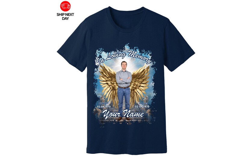 Custom in Loving Memory Tee With Gold Wings,personalized Memorial Tee ...