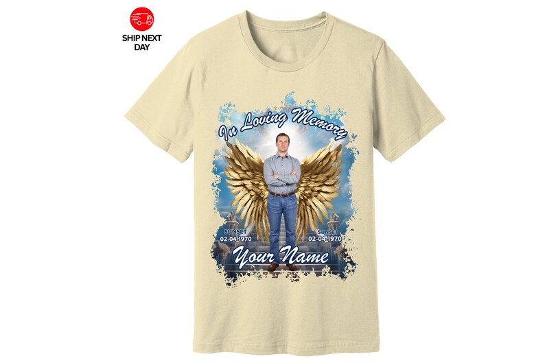 Custom in Loving Memory Tee With Gold Wings,personalized Memorial Tee ...