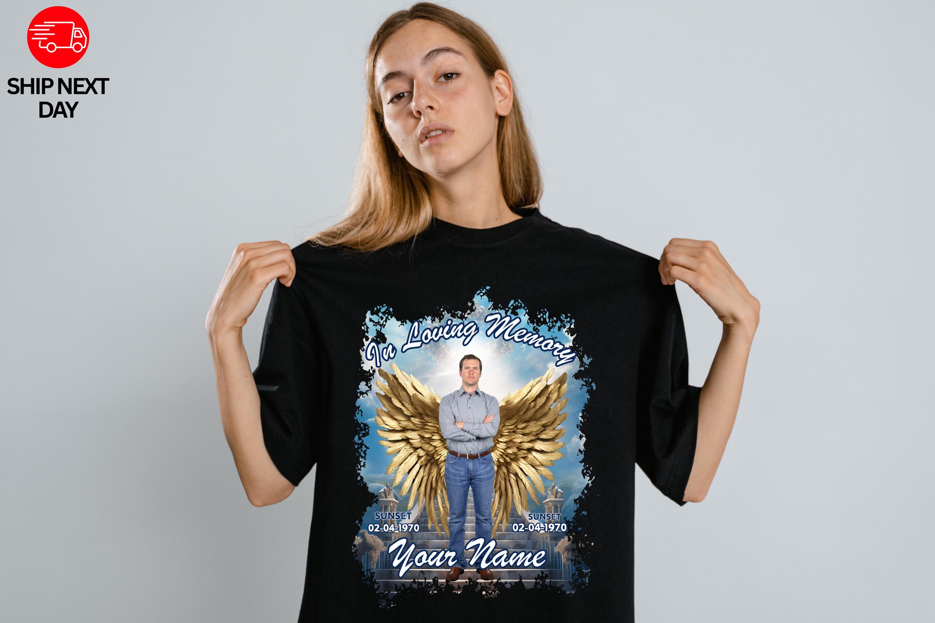 Custom in Loving Memory Tee With Gold Wings,personalized Memorial Tee ...