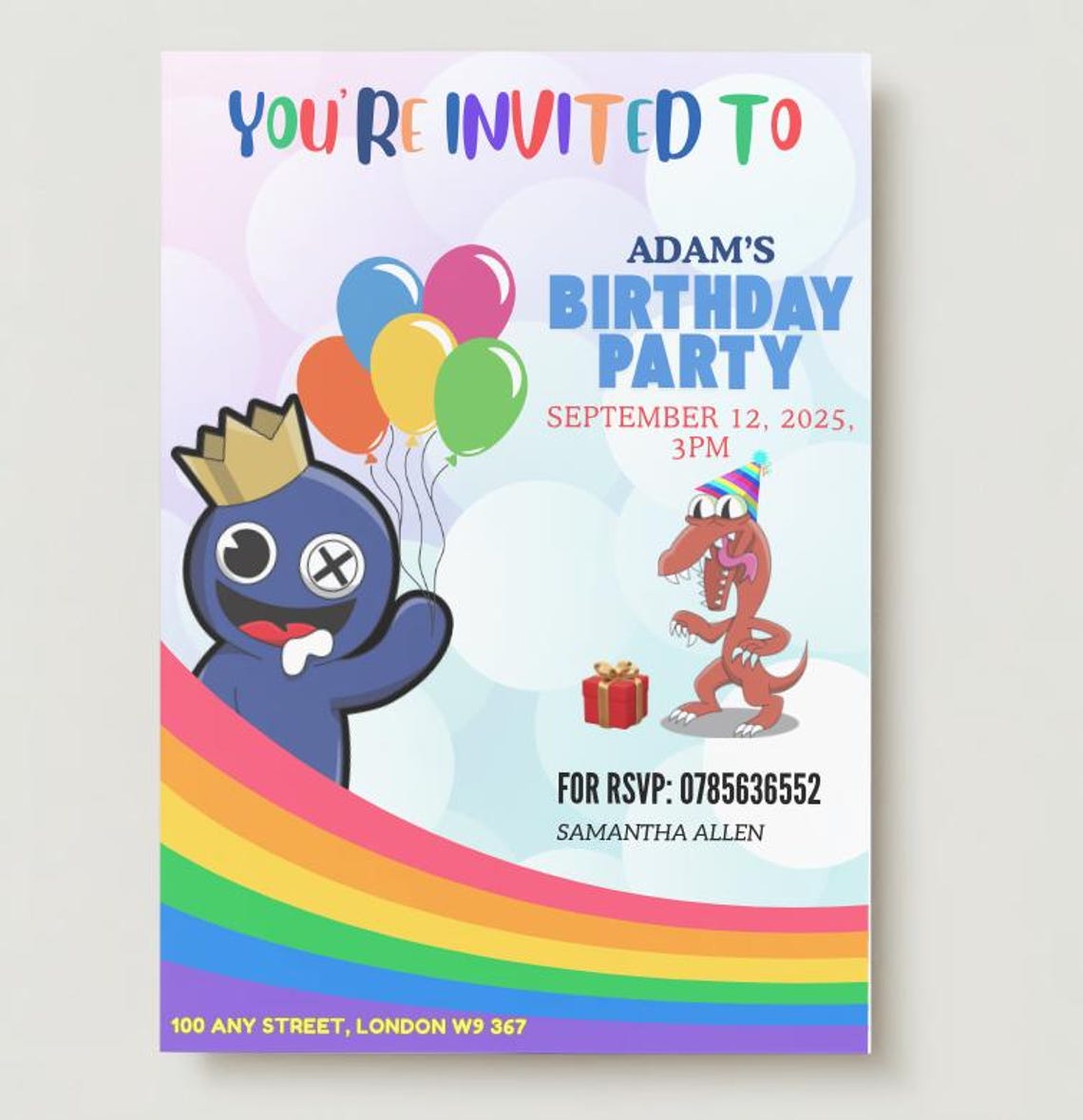 Rainbow Friends Party Invite Rainbow Friends Birthday Invitation - Etsy