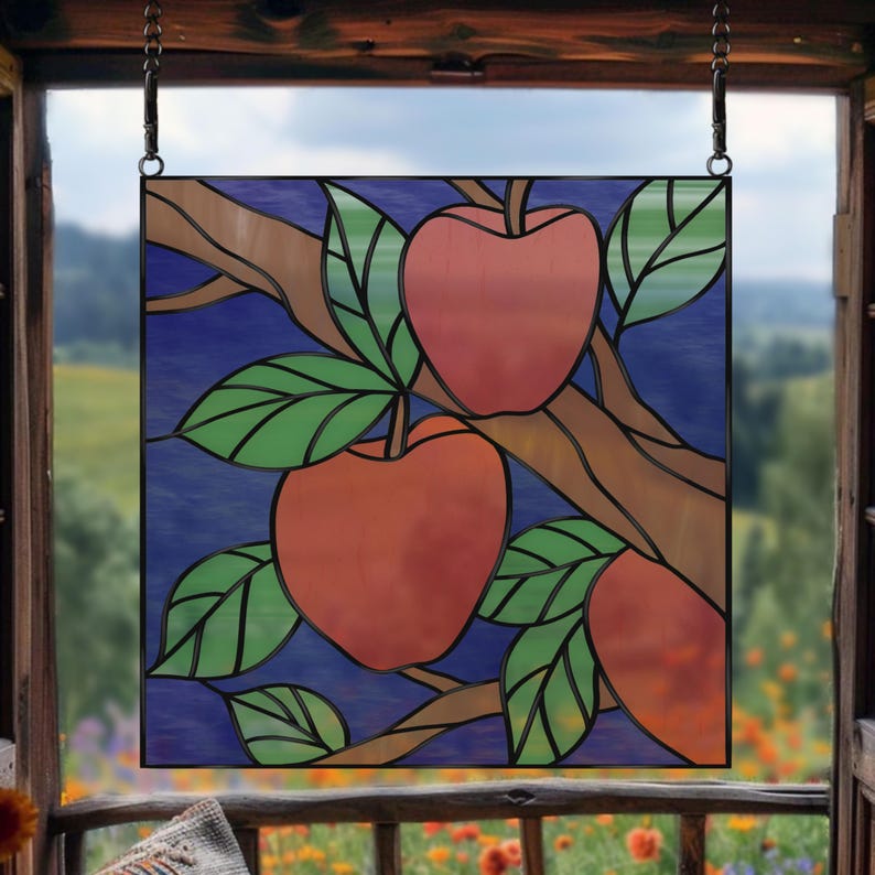 Apple Tree Stained Glass Pattern: Fruit Suncatcher Template (PDF, SVG ...