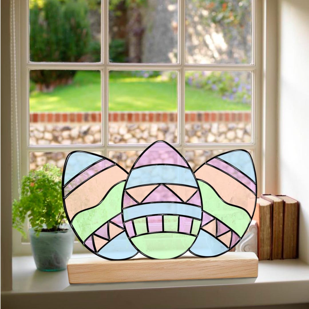 Easter Eggs Stained Glass Pattern – Suncatcher Template – Printable ...