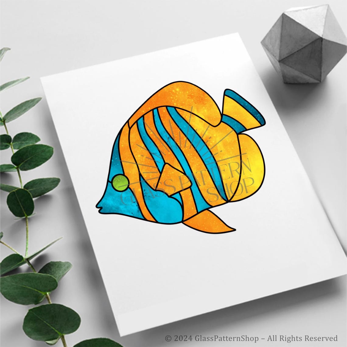 Tropical Fish Stained Glass Pattern: Ocean Art Template (digital ...