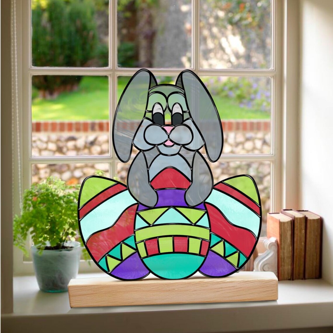 Easter Bunny With Easter Eggs Stained Glass Pattern – Spring Glass Art ...