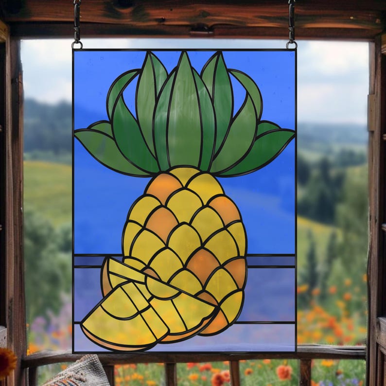 Tropical Pineapple Stained Glass Pattern – Summer Suncatcher Template ...