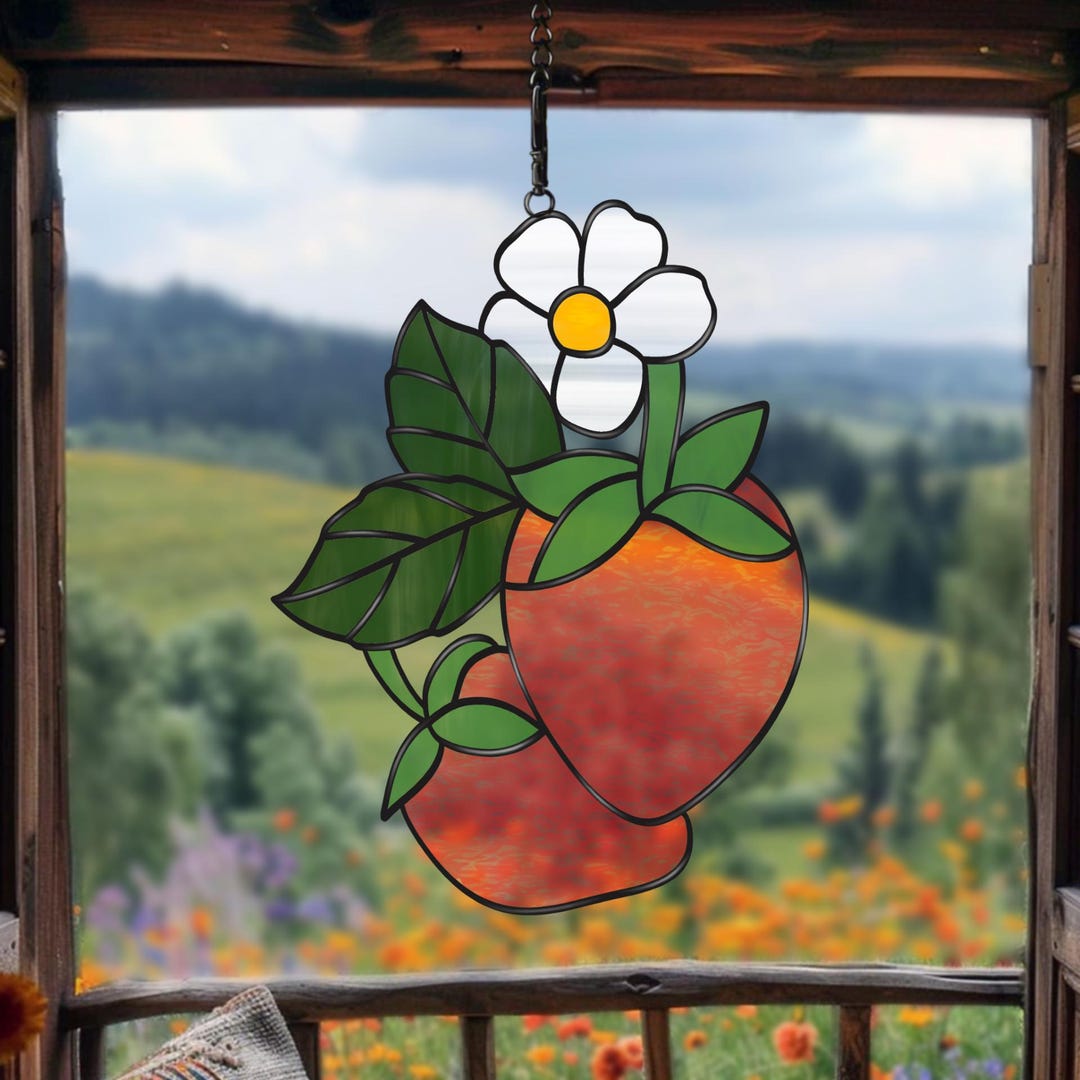 Strawberries Stained Glass Pattern – Flower Suncatcher Template – (PDF ...