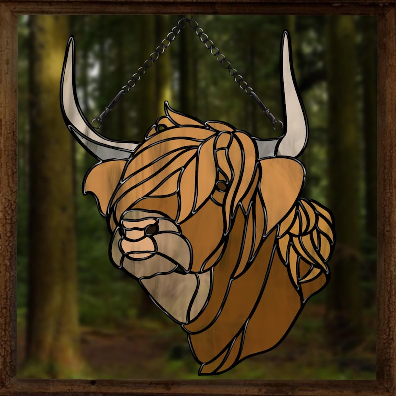 Highland Cow Stained Glass Pattern – Rustic Animal Glass Template ...