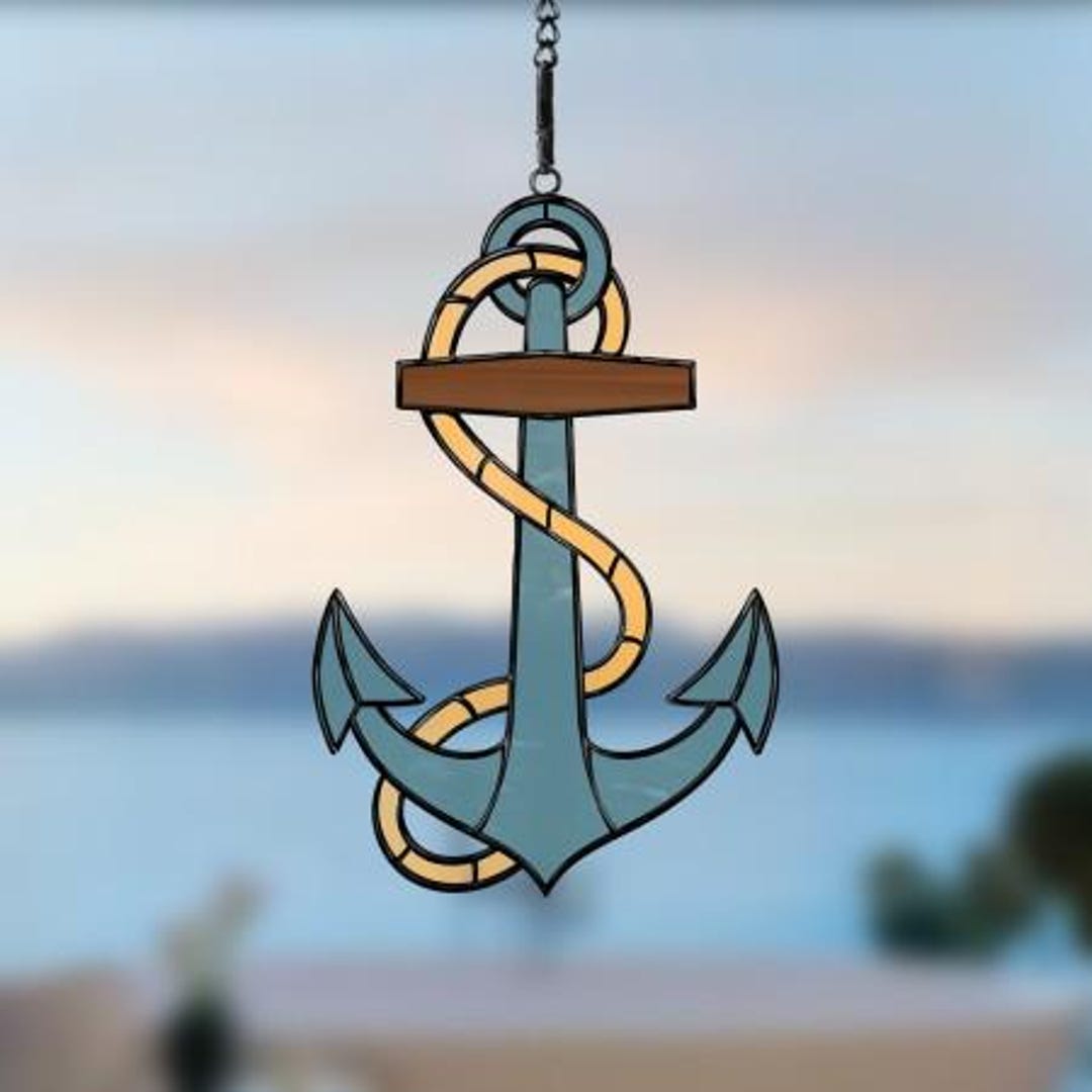 Anchor Stained Glass Pattern – Nautical Glass Art Template – Digital ...