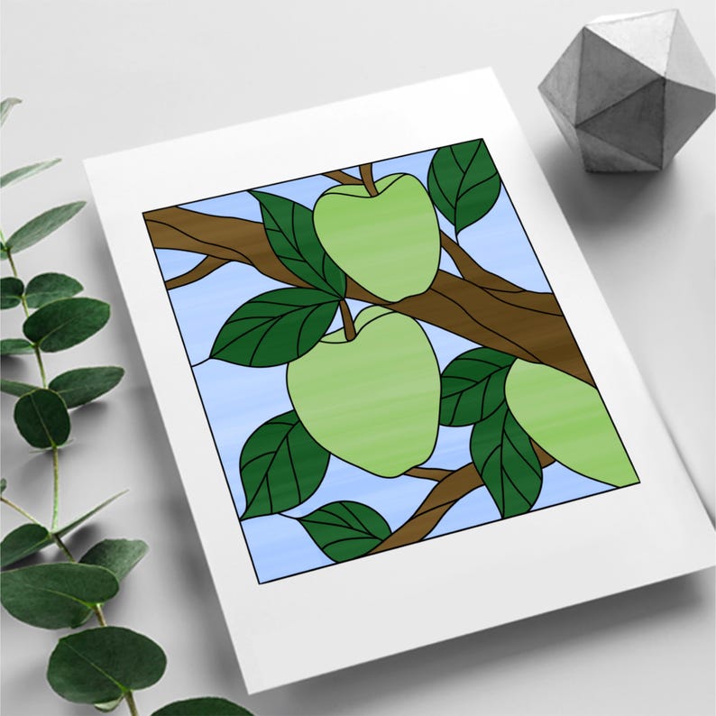 Apple Tree Stained Glass Pattern: Fruit Suncatcher Template (PDF, SVG ...