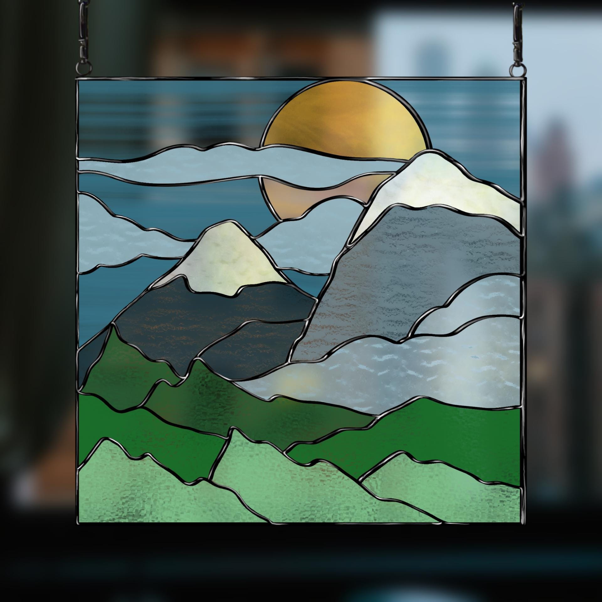 Mountain Scene Stained Glass Pattern – Alpine Landscape Glass Art ...