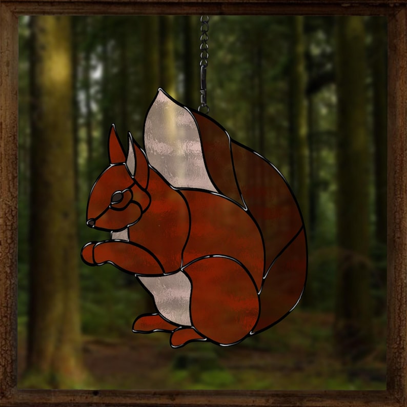 Squirrel Stained Glass Pattern - Printable Digital Download (PDF, PNG ...