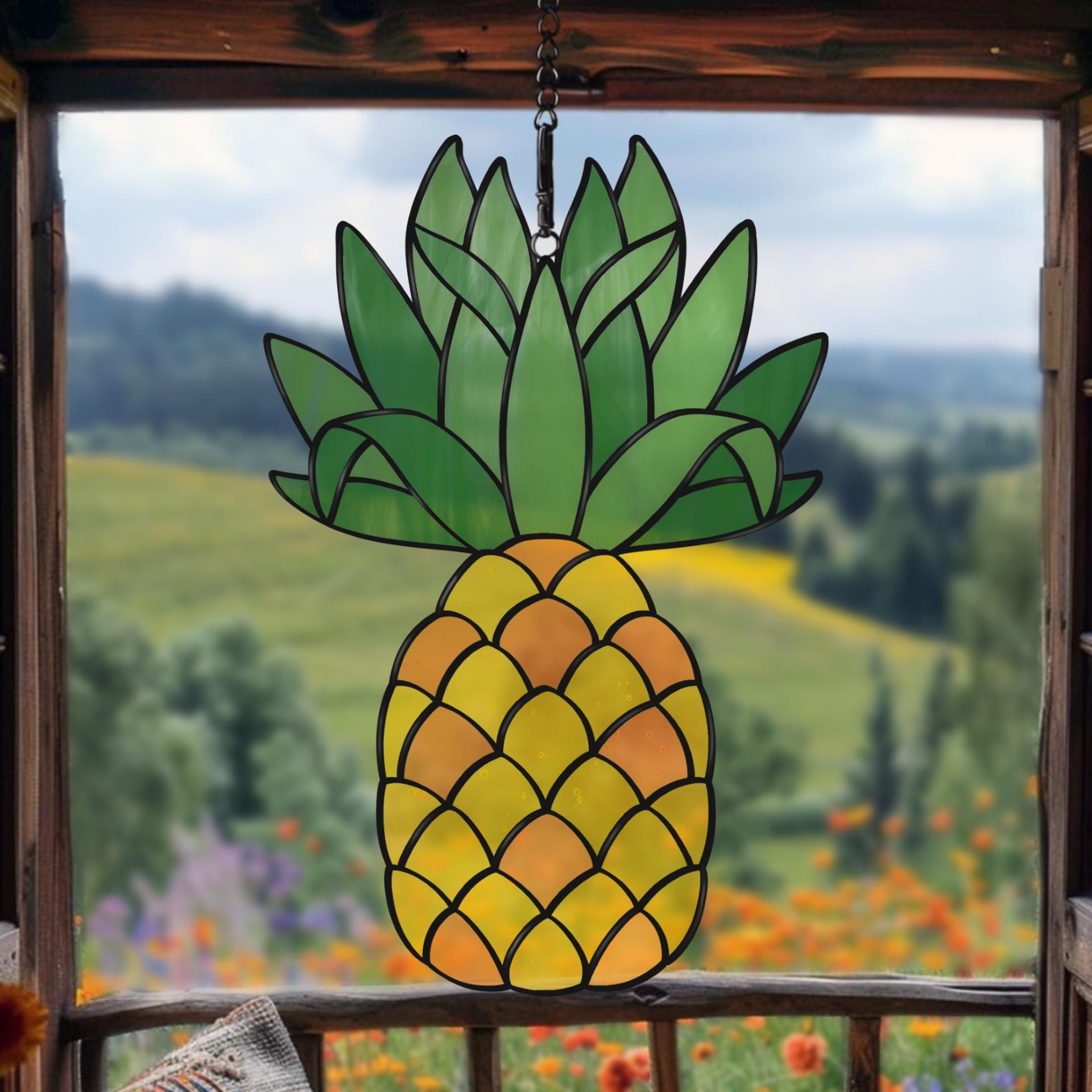 Tropical Pineapple Stained Glass Pattern: Summer Suncatcher Template ...