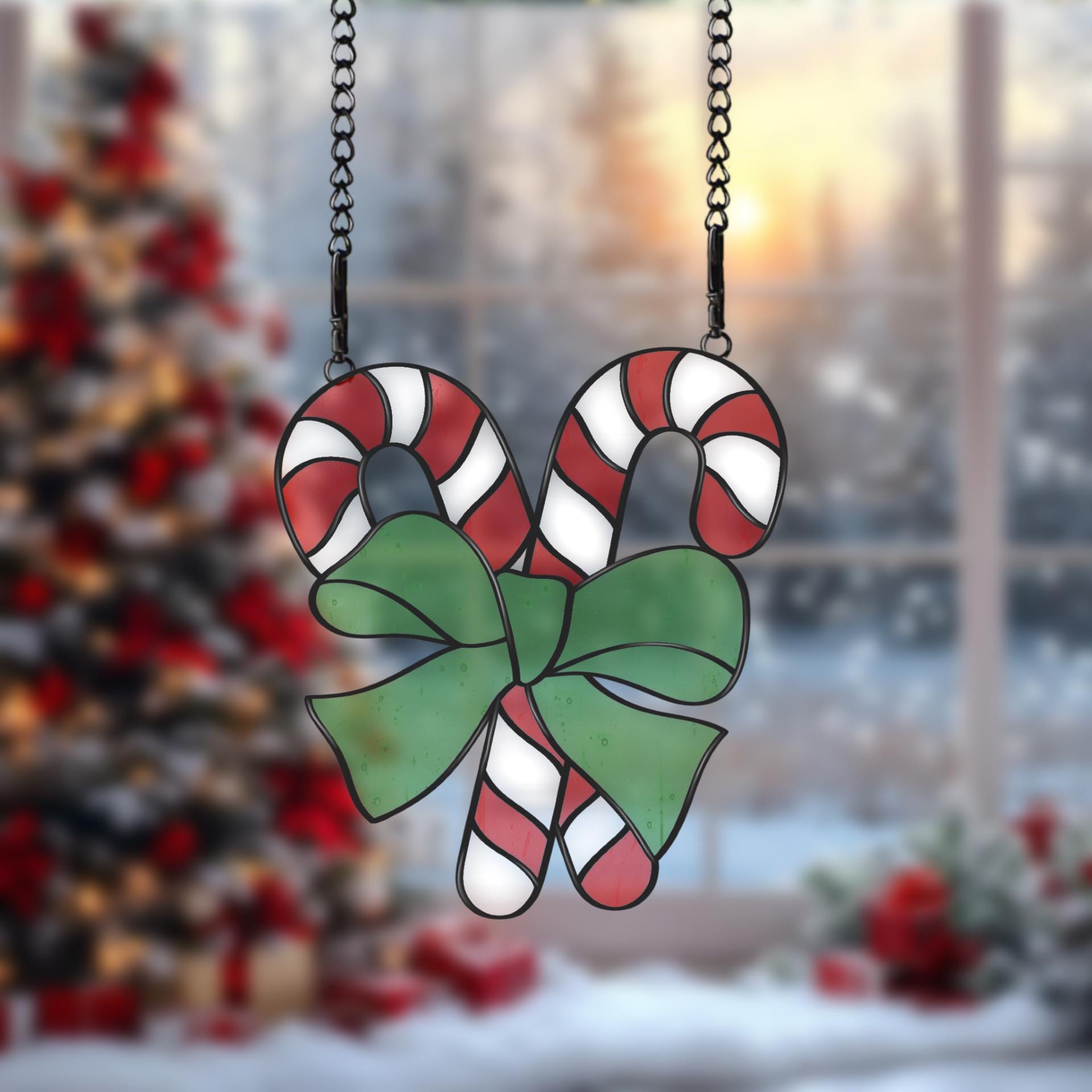 Candy Canes With Bow Stained Glass Pattern – Holiday Decor (PDF, SVG ...