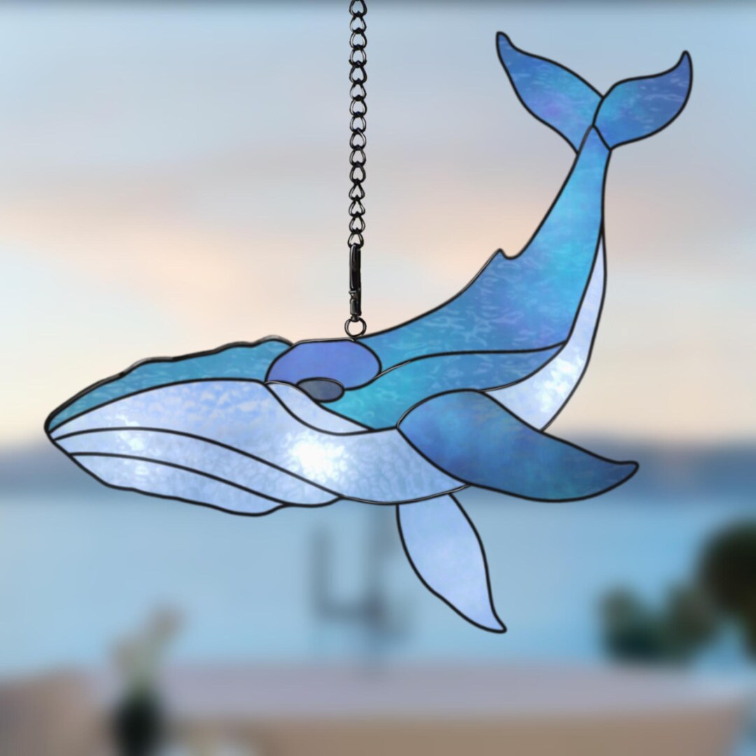 Whale Stained Glass Pattern – Ocean-themed Glass Art Template – Digital ...