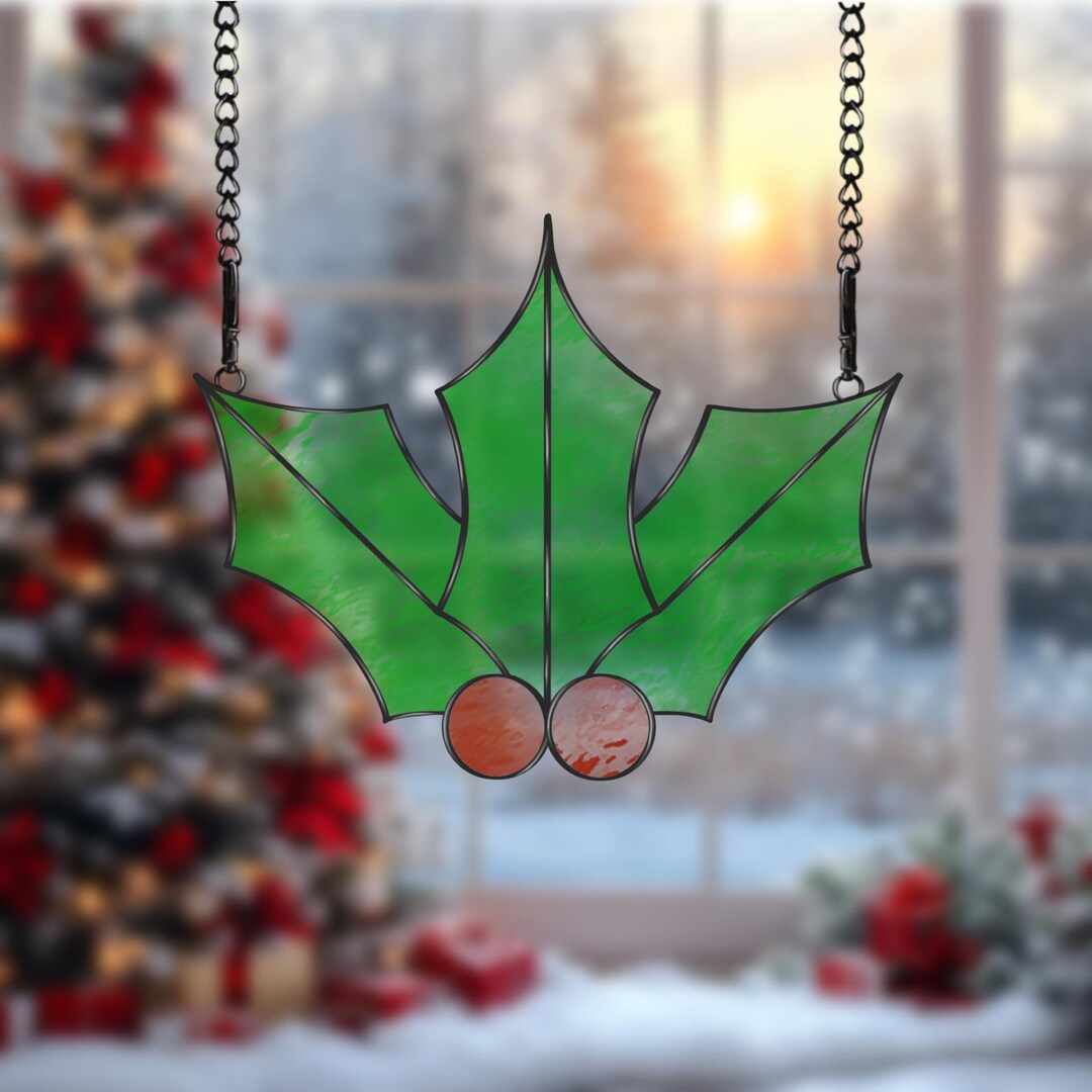 Three Leaf Holly and Berries Stained Glass Pattern – Christmas Holiday ...