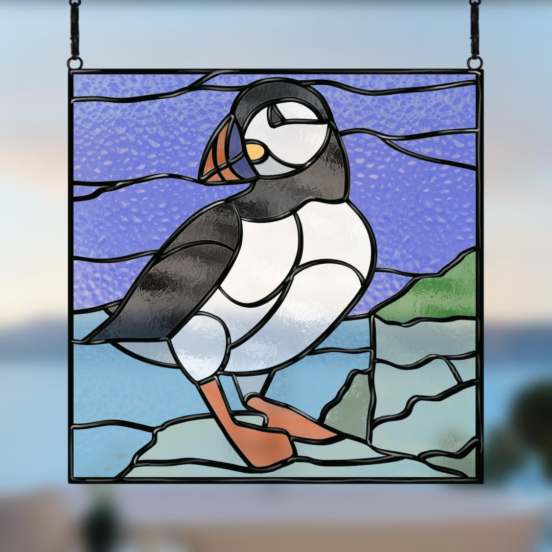Puffin Stained Glass Pattern – Coastal Bird Suncatcher Template ...