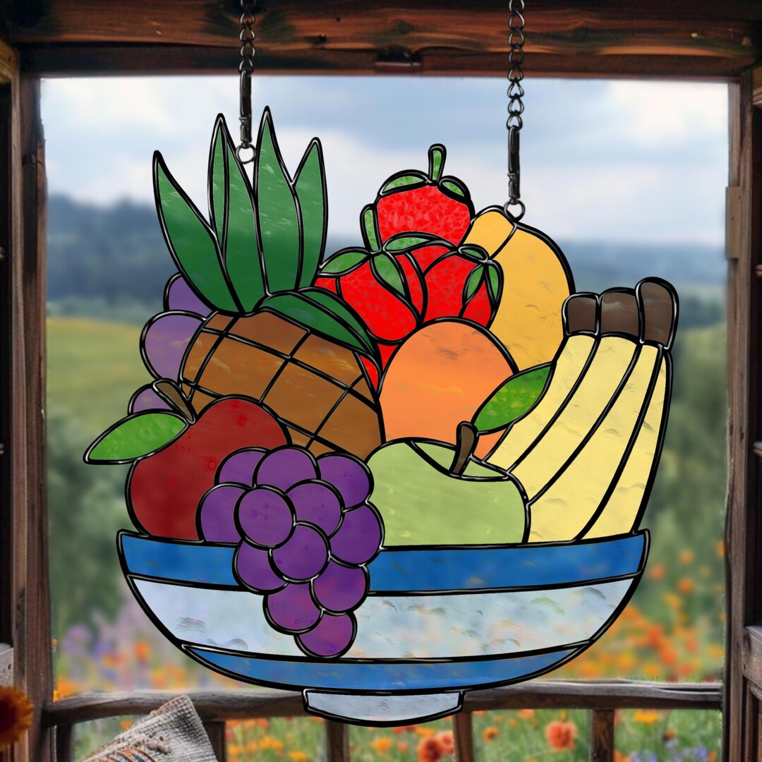 Bowl of Fruit Stained Glass Pattern – Fruit Glass Art Template ...