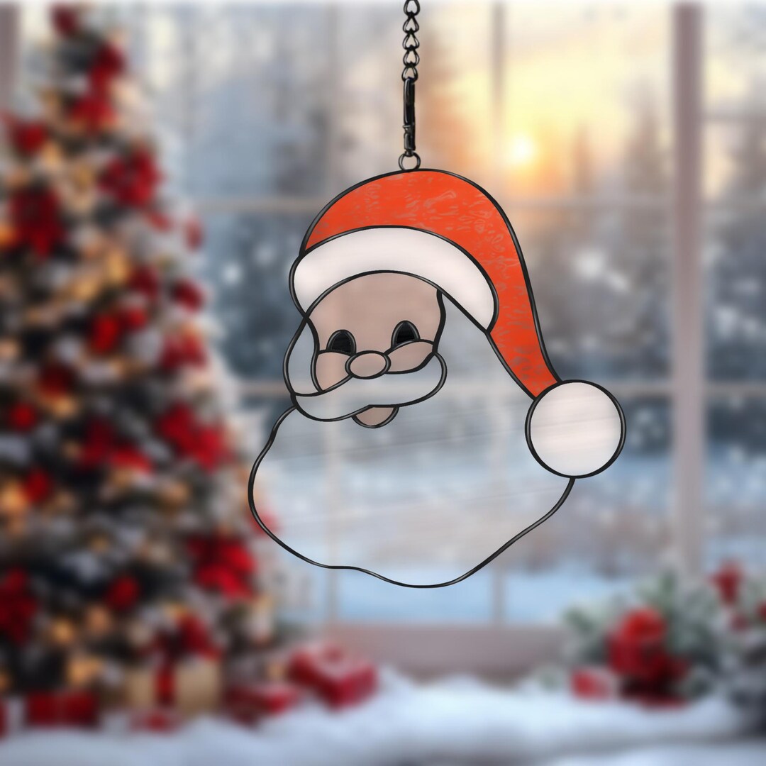 Santa Head Stained Glass Pattern – Christmas Ornament Suncatcher (PDF ...